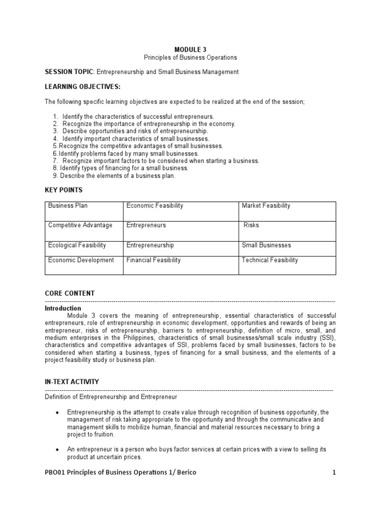 PBO01 Principles of Business Operations 1/ Berico 1 | PDF | Feasibility Study | Entrepreneurship