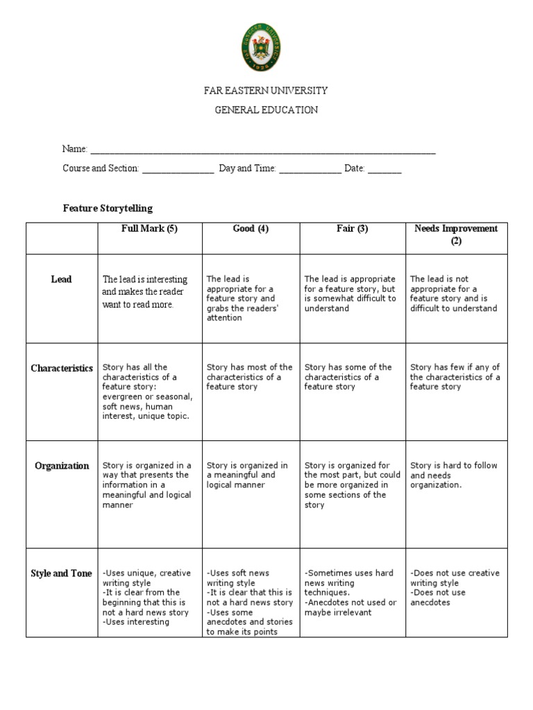 Feature Story Evaluation Guide | PDF | News | Mass Media