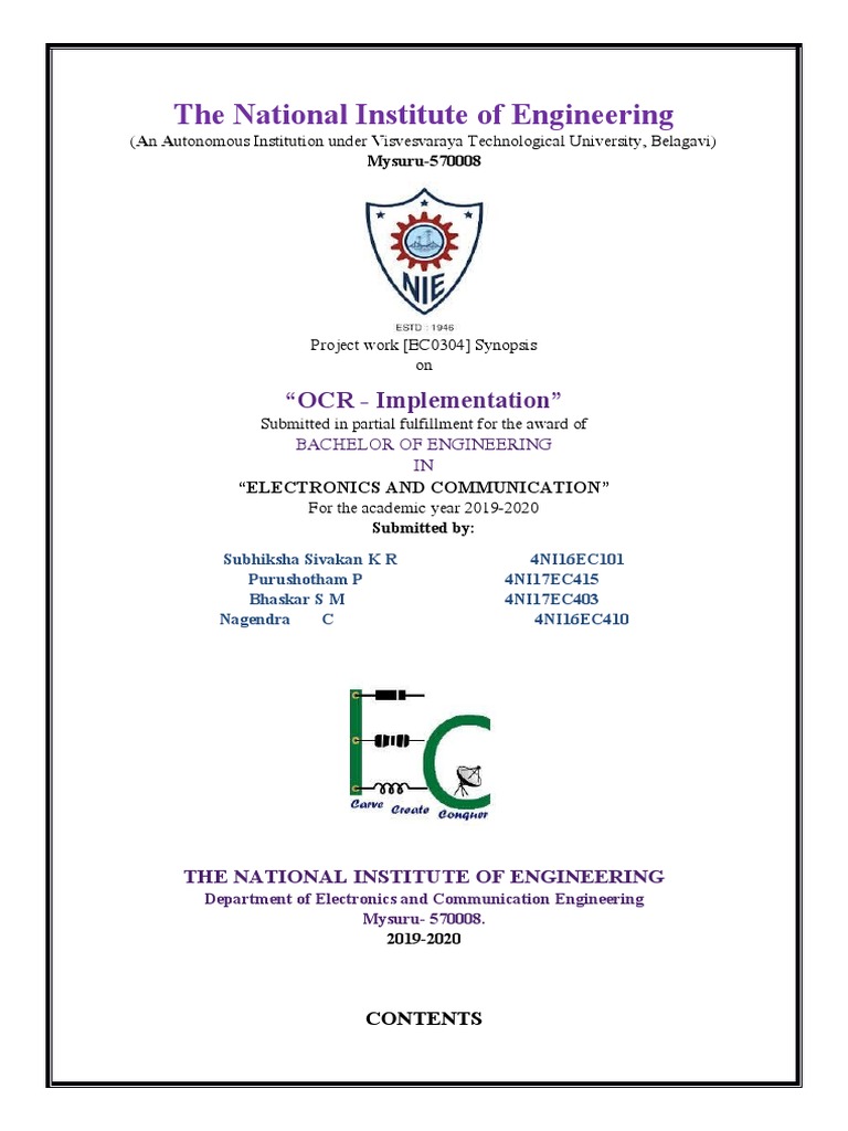 OCR Implementation Project Synopsis | PDF | Science & Mathematics