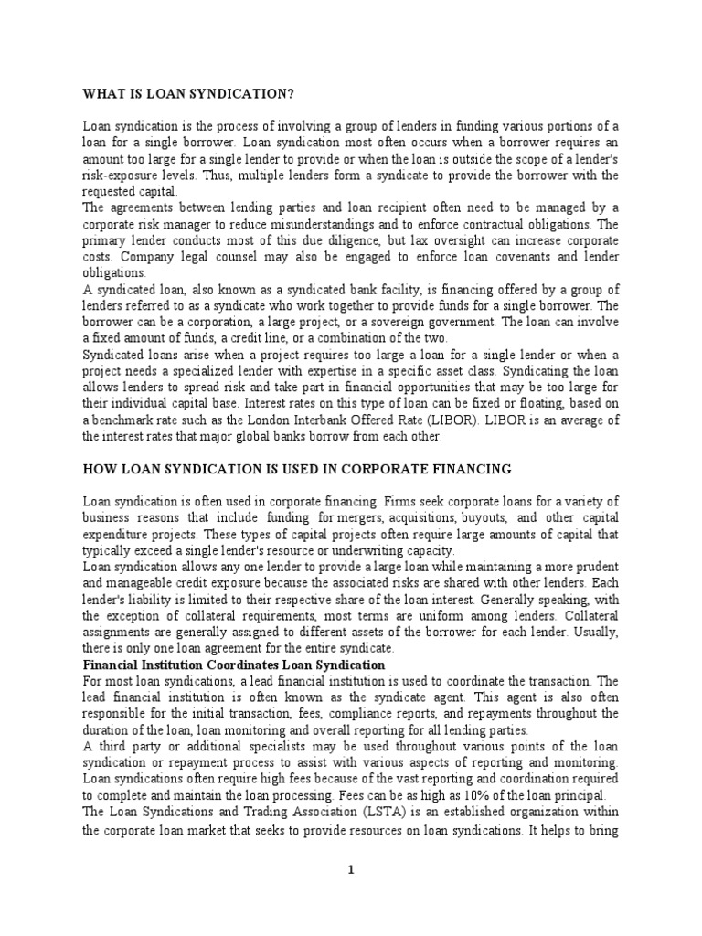 What Is Loan Syndication? | PDF | Syndicated Loan | Loans
