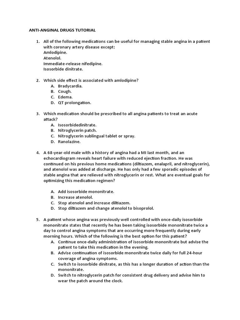Tutorial Antianginal Drugs | PDF | Internal Medicine | Diseases And ...