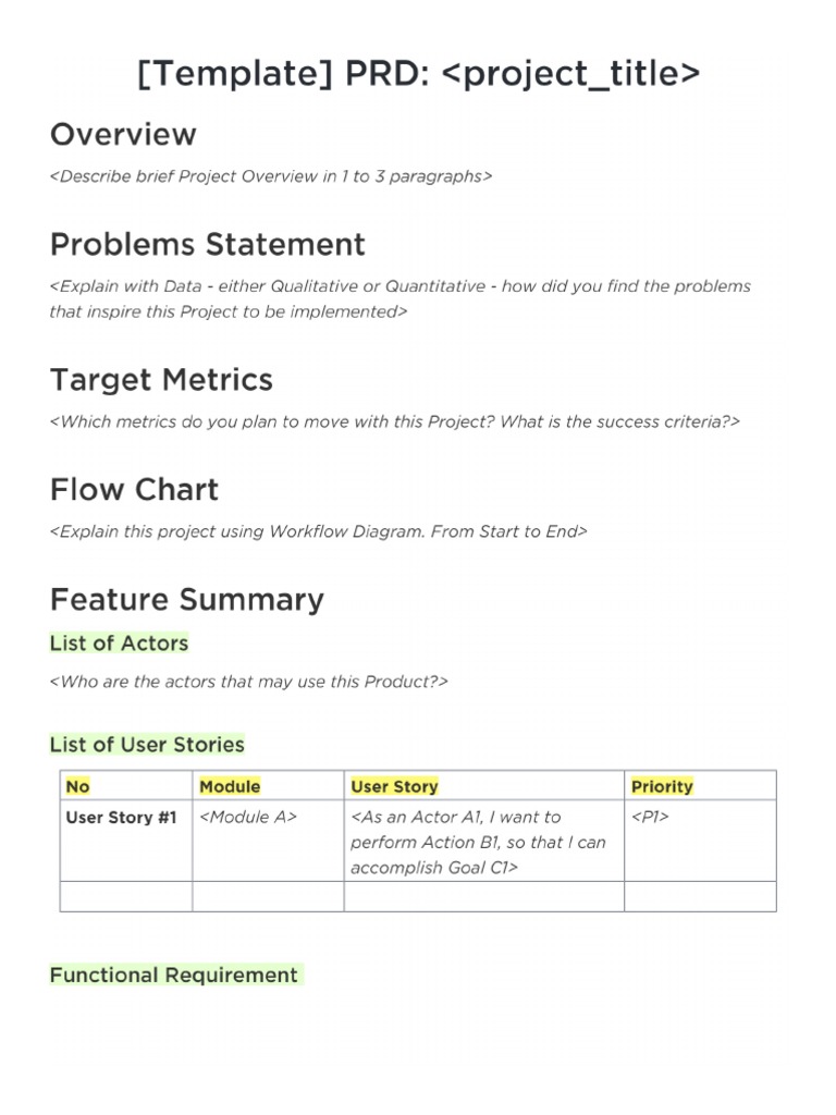 Template Product Requirement Document PRD | PDF