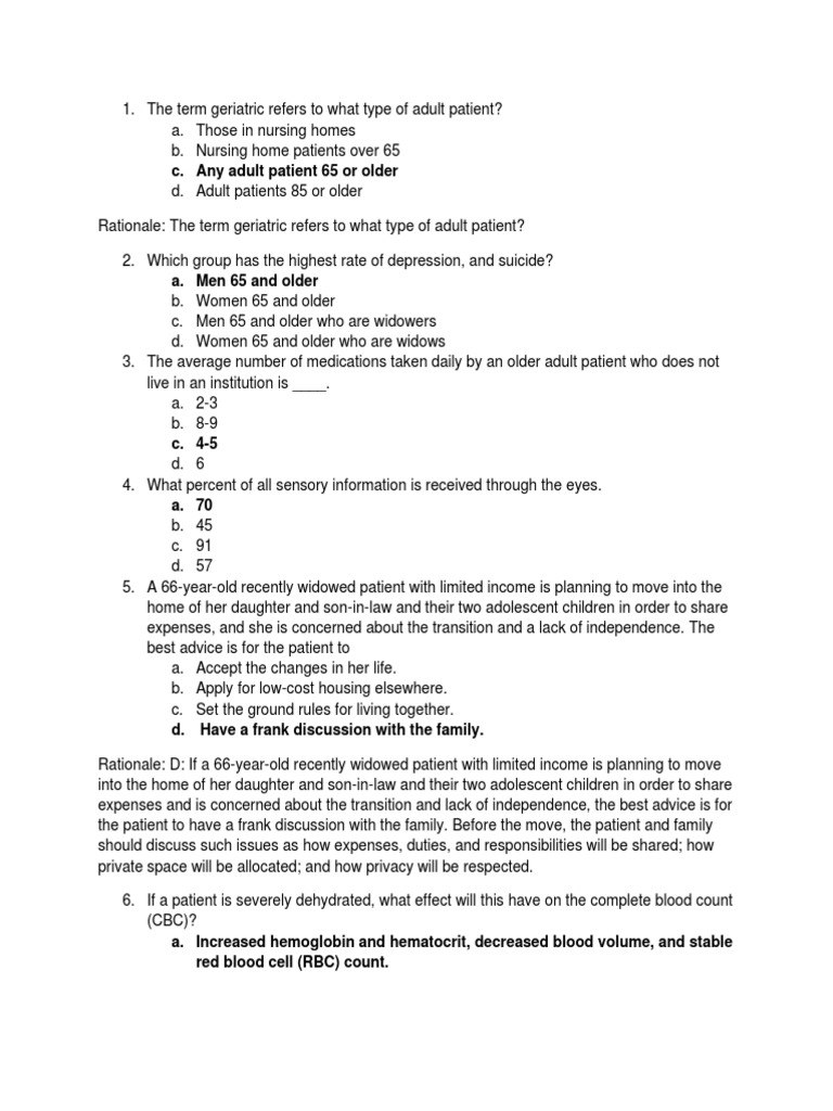 Geriatric Nursing Exam Questions | PDF | Electrocardiography | Health Care