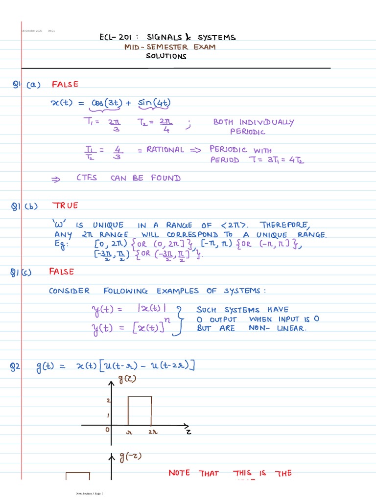 ECE2019 MidSem Solutions SignalsAndSystems Updated PDF | PDF