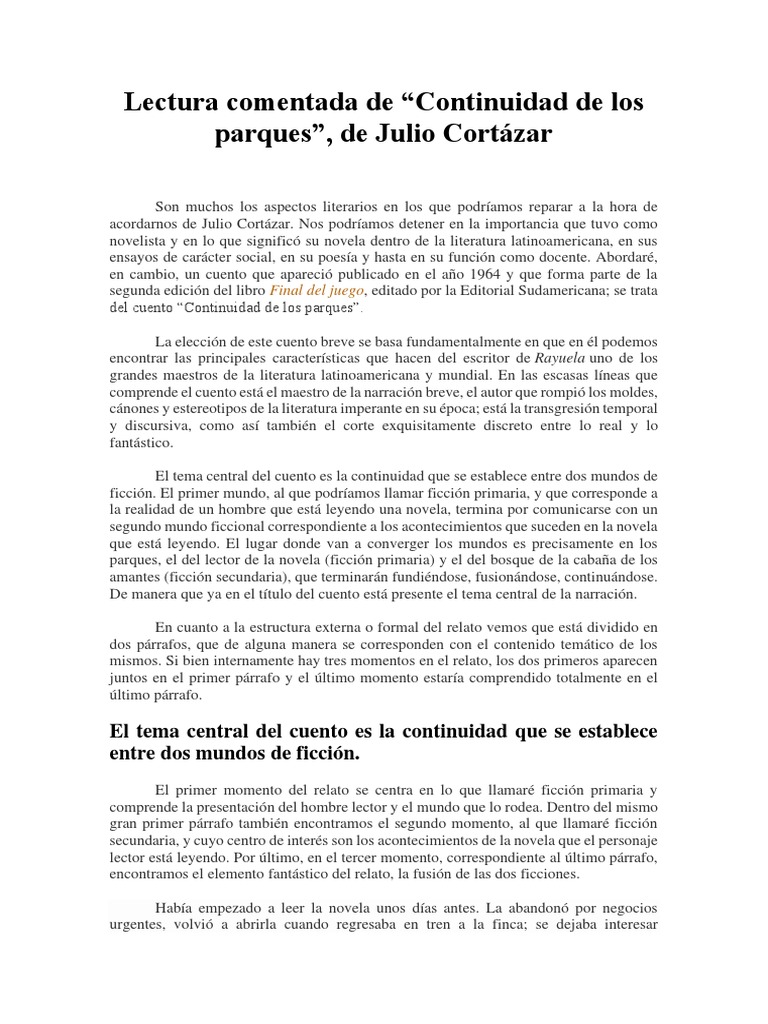 Lectura Comentada de Continuidad de Los Parques PDF | PDF | Cuentos ...