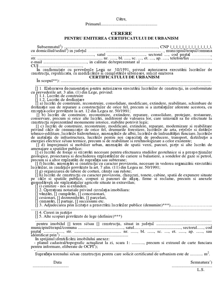 Cerere Certificat Urbanism PDF | PDF