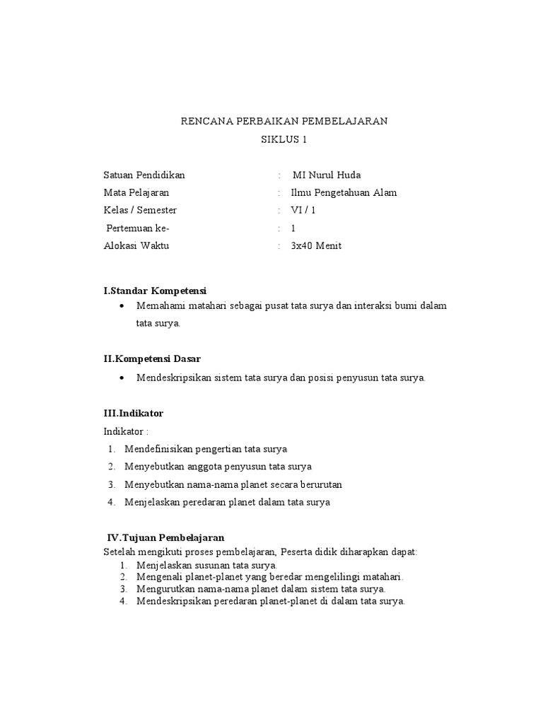 RPP Perbaikan Siklus 1 | PDF