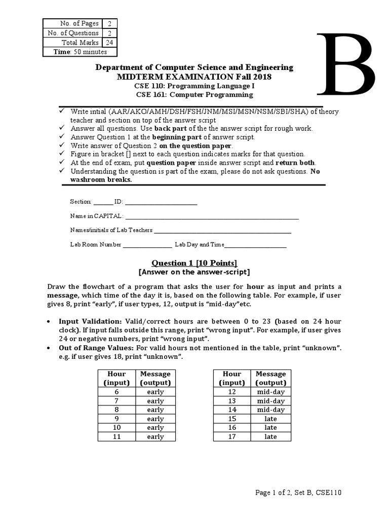 CSE Midterm Exam Instructions | PDF | Software Engineering | Computer Programming
