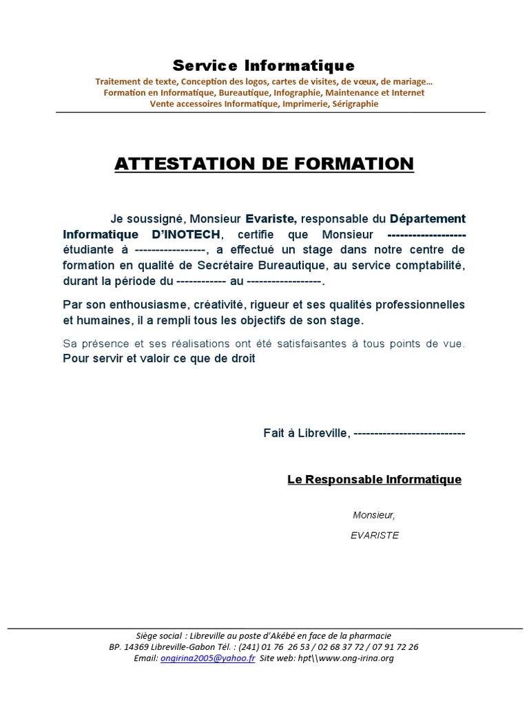 Attestation de formation en informatique | PDF | Affaires | Ordinateurs