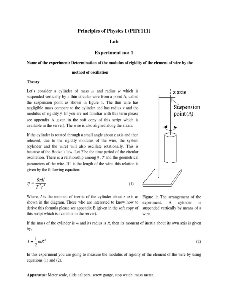 Principles of Physics I (PHY111) Lab Experiment No: 1 | PDF | Torque | Mechanics
