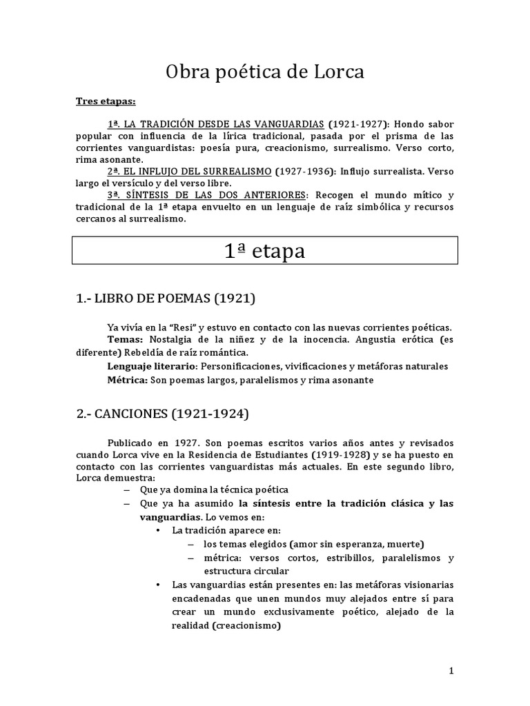 Esquema Poemarios de Lorca. PROFE JUANJO | PDF | Federico García Lorca ...