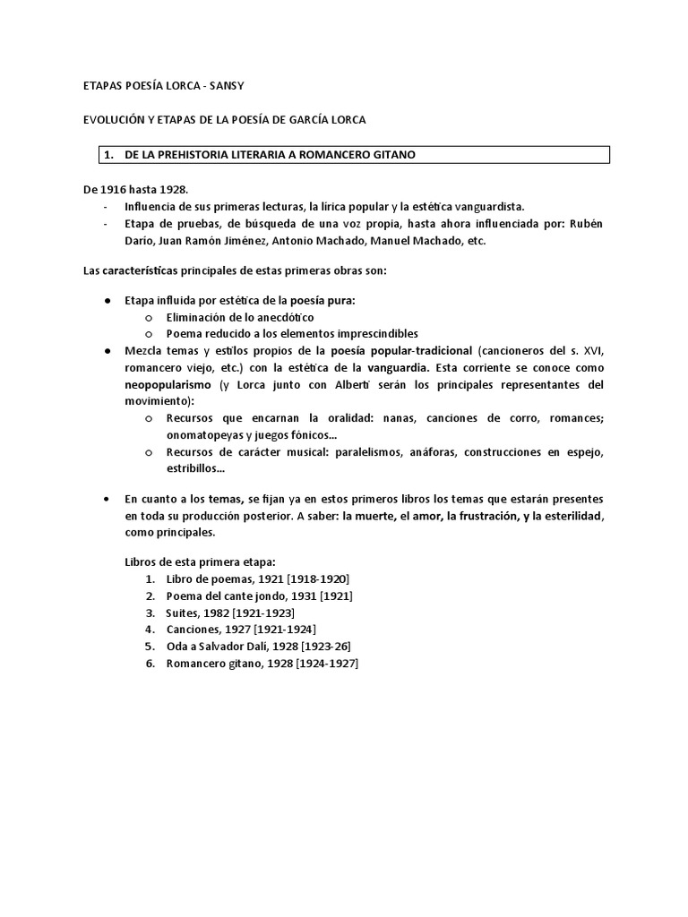 Etapas Poesía Lorca - Sansy | PDF | Federico García Lorca | Metro (poesía)