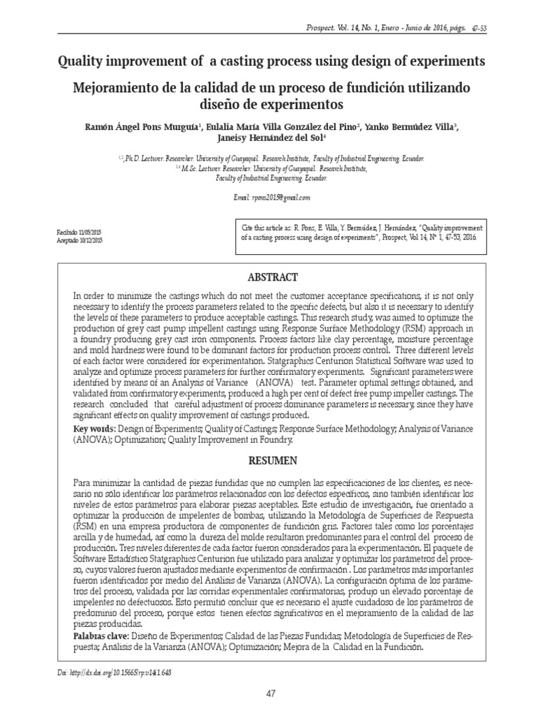 Quality Improvement of A Casting Process Using Des PDF | PDF | Errors ...