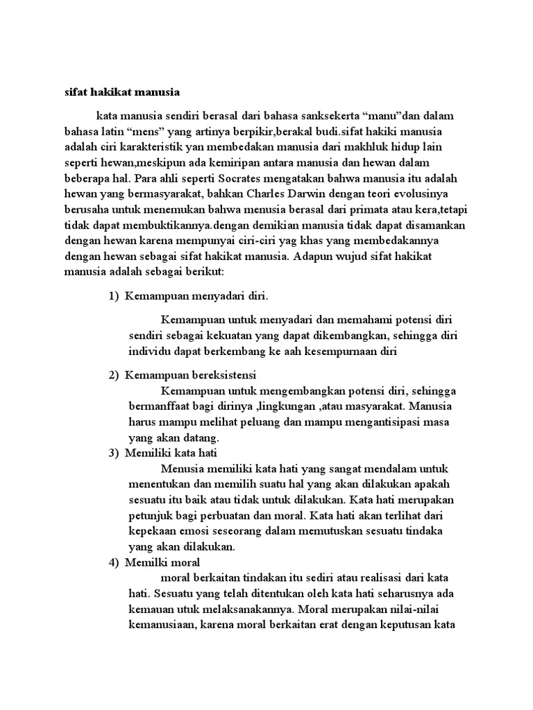 Deskripsi Sifat Hakikat Manusia | PDF