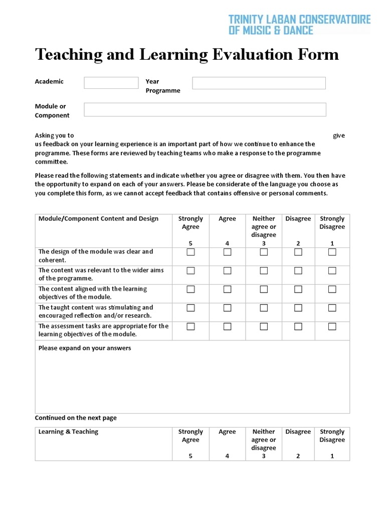 Teaching and Learning Evaluation Form - For Testing | PDF | Educational ...