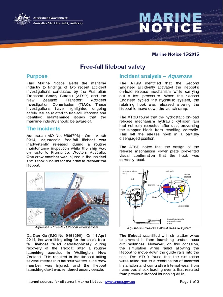 Free-Fall Lifeboat Safety Alerts | PDF | Transport