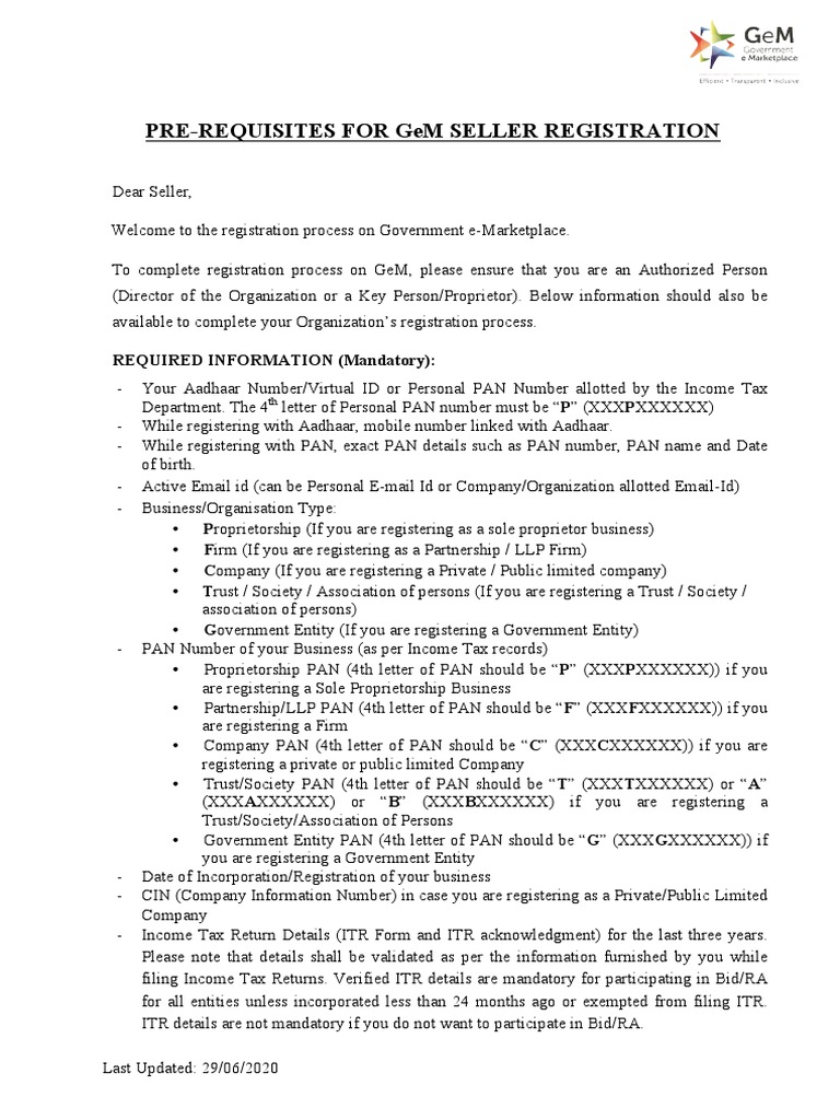 Seller Registration Pre Requisites v1.2 | PDF | Sole Proprietorship ...