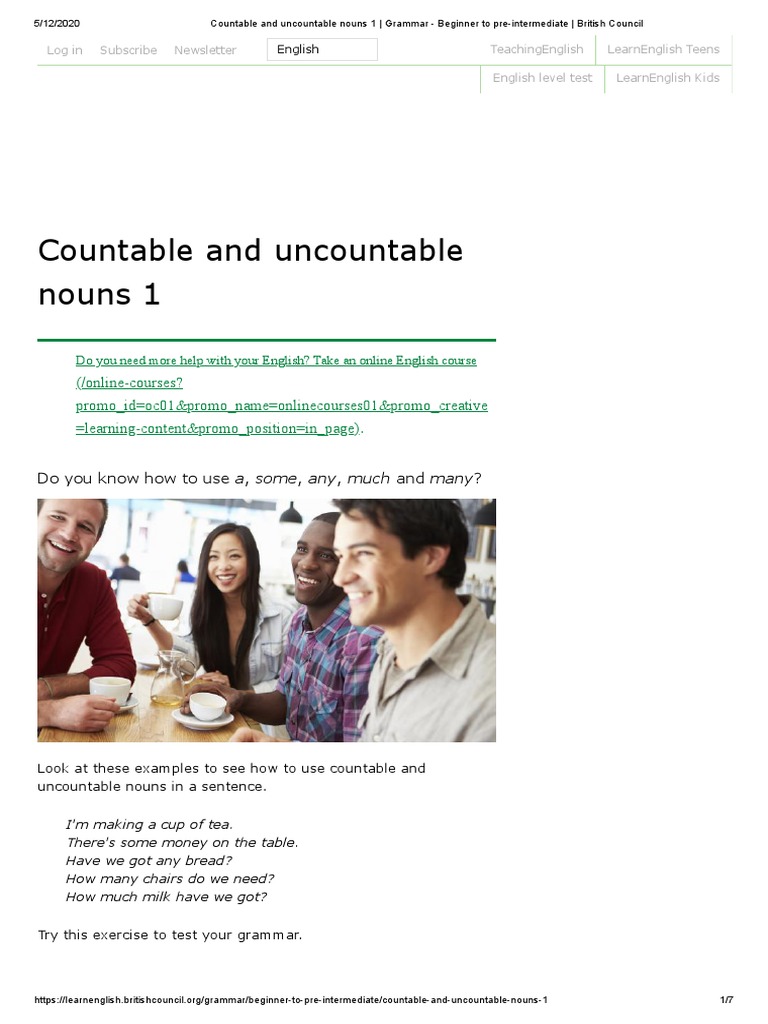 Countable and Uncountable Nouns 1 - Grammar - Beginner To Pre ...