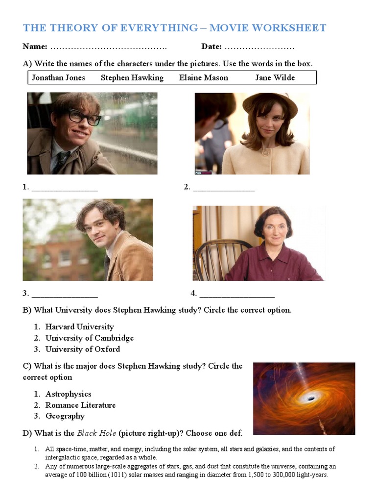 The Theory of Everything - Movie Worksheet: Name: . Date | PDF ...