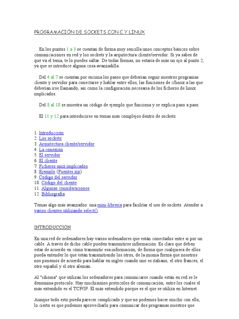 Programacion de Socket en Linux | PDF | Zócalo de red | Protocolo de ...