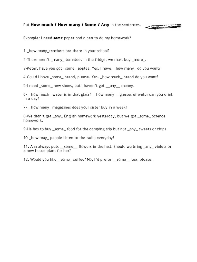 Using How Much/Many, Some, Any in Sentences | PDF