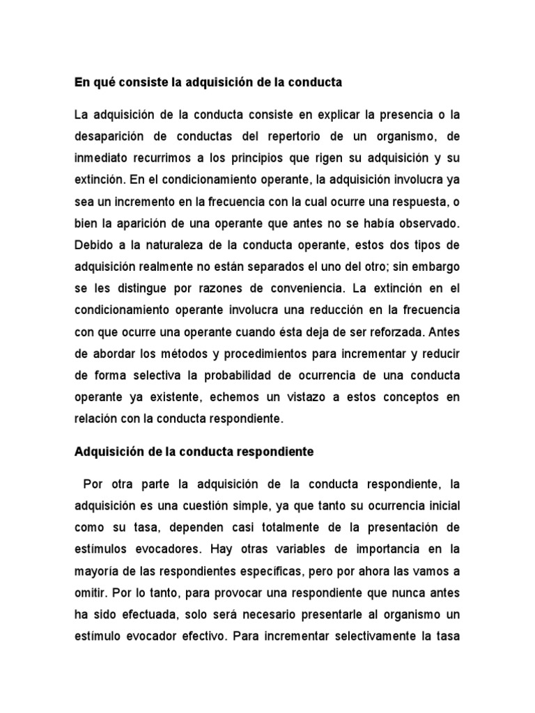 La adquisición de la conducta operante y respondiente: Una explicación ...