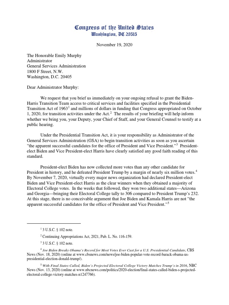 GSA Letter | PDF | Presidential Transition Of Donald Trump | President ...