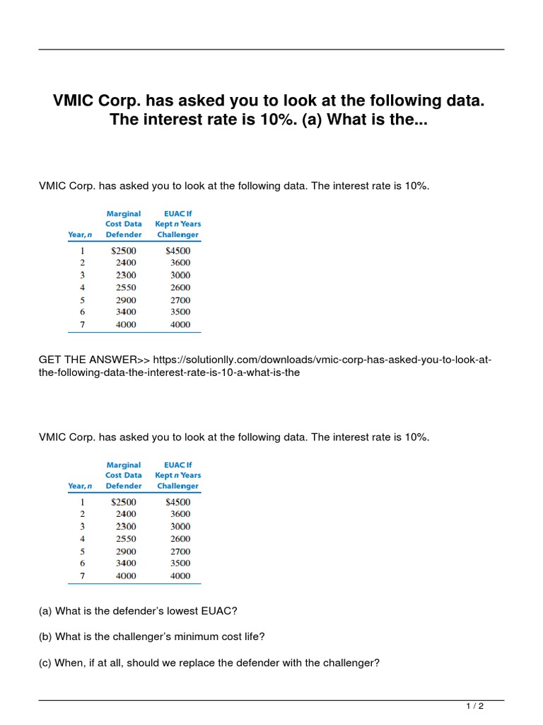 Vmic Corp Has Asked You To Look at The Following Data The Interest Rate ...