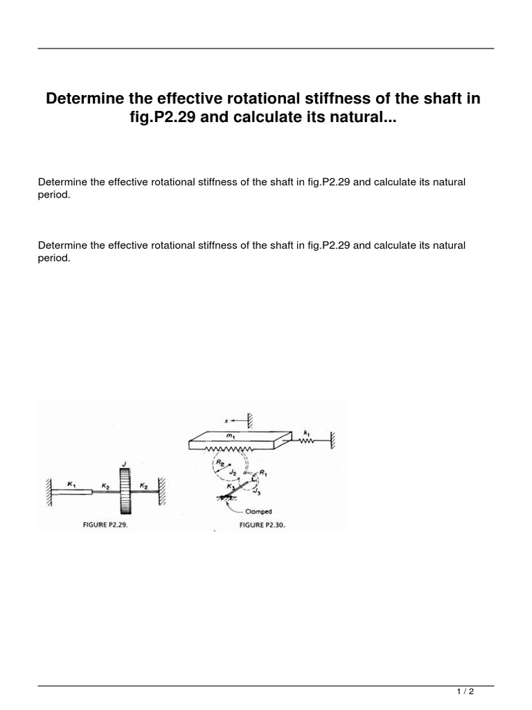 Determine The Effective Rotational Stiffness of The Shaft in Fig p2 29 ...