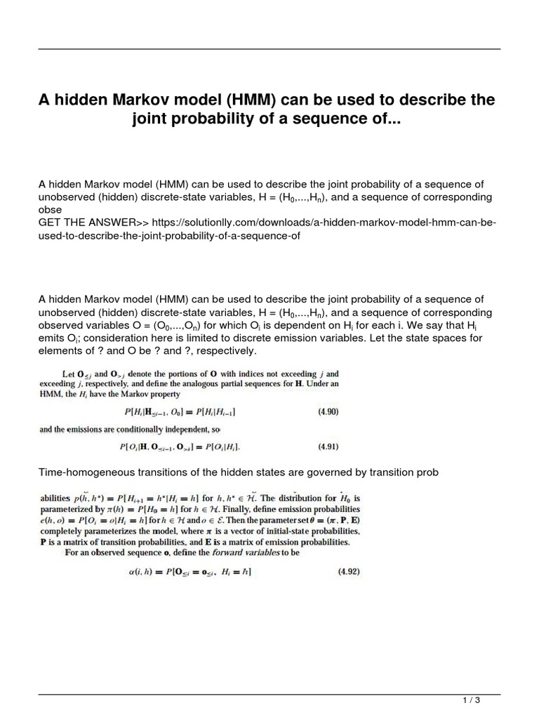 A Hidden Markov Model HMM Can Be Used To Describe The Joint Probability ...