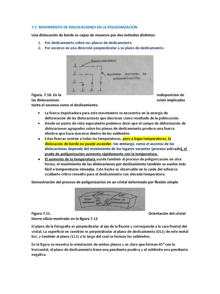 Movimiento dislocaciones poligonización | PDF | Dislocación | Física