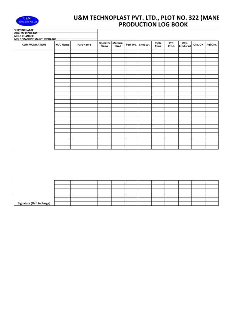 Production Log Book Format | PDF | Science & Mathematics | Computers