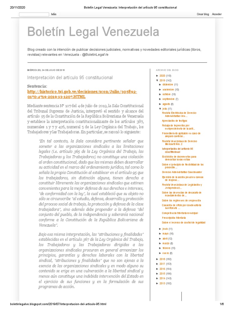 Boletín Legal Venezuela - Interpretación Del Artículo 95 Constitucional ...