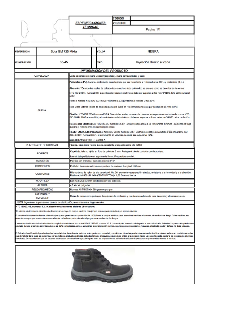 Ficha Tecnica Bota GM PDF | PDF