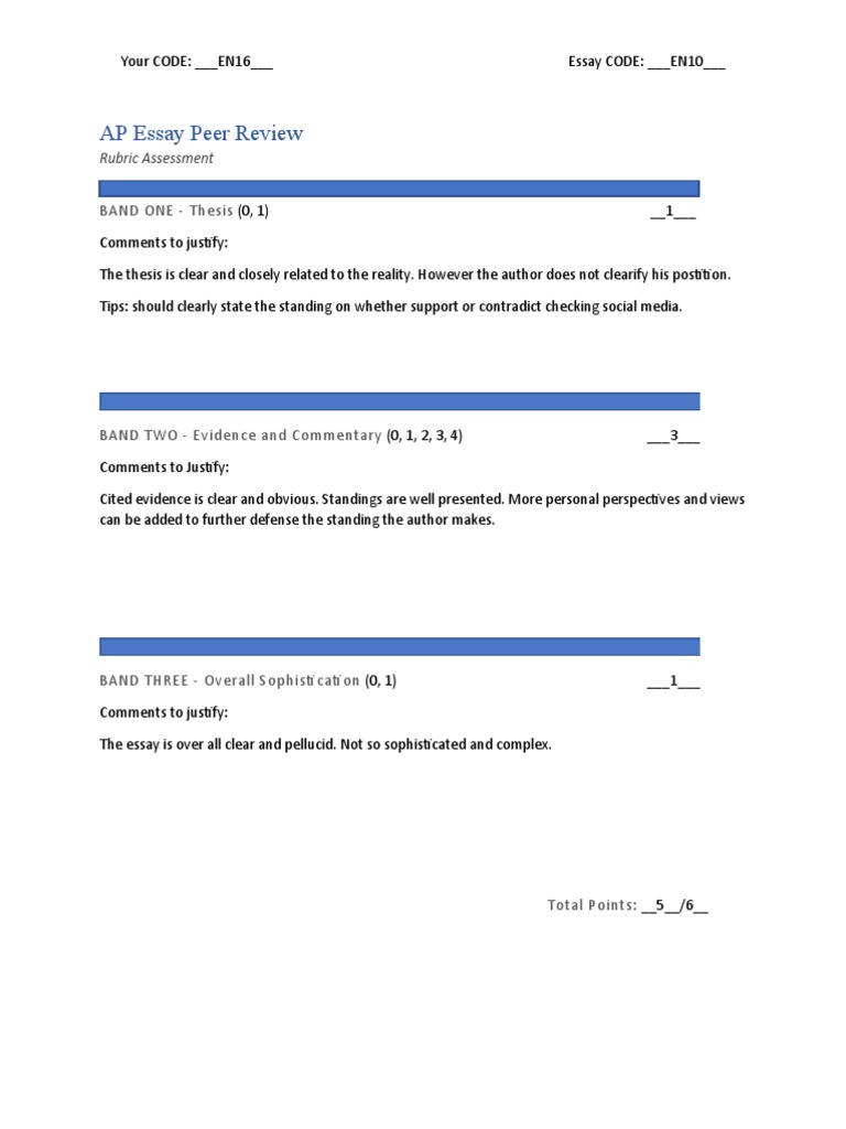 AP Essay Peer Review Feedback | PDF | Career & Growth | Self-Improvement