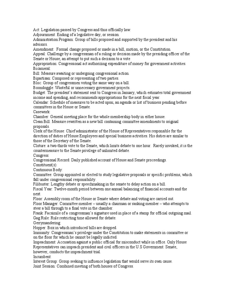 Congressional Terms and Definitions Guide | PDF | United States Senate ...