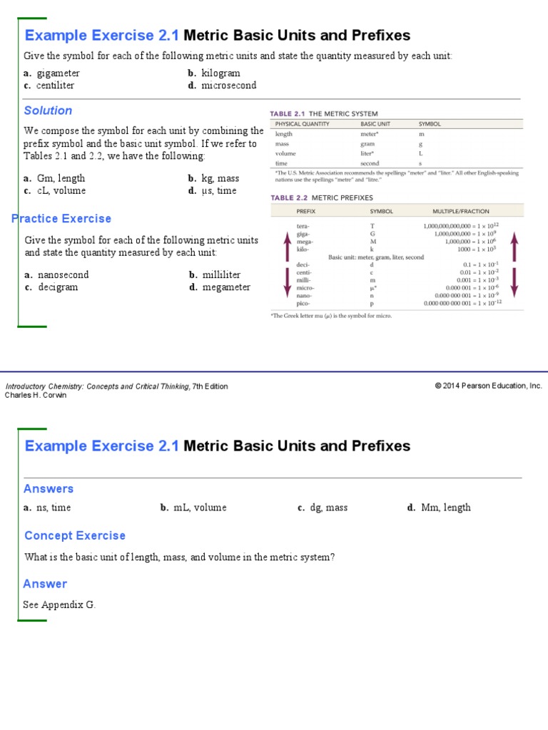 Metric Basic Units and Prefixes: Example Exercise 2.1 | PDF | Calorie | Pound (Mass)