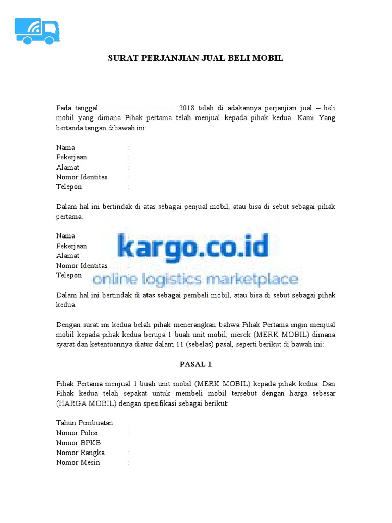 Surat Perjanjian Jual Beli Mobil Dan Truk | PDF
