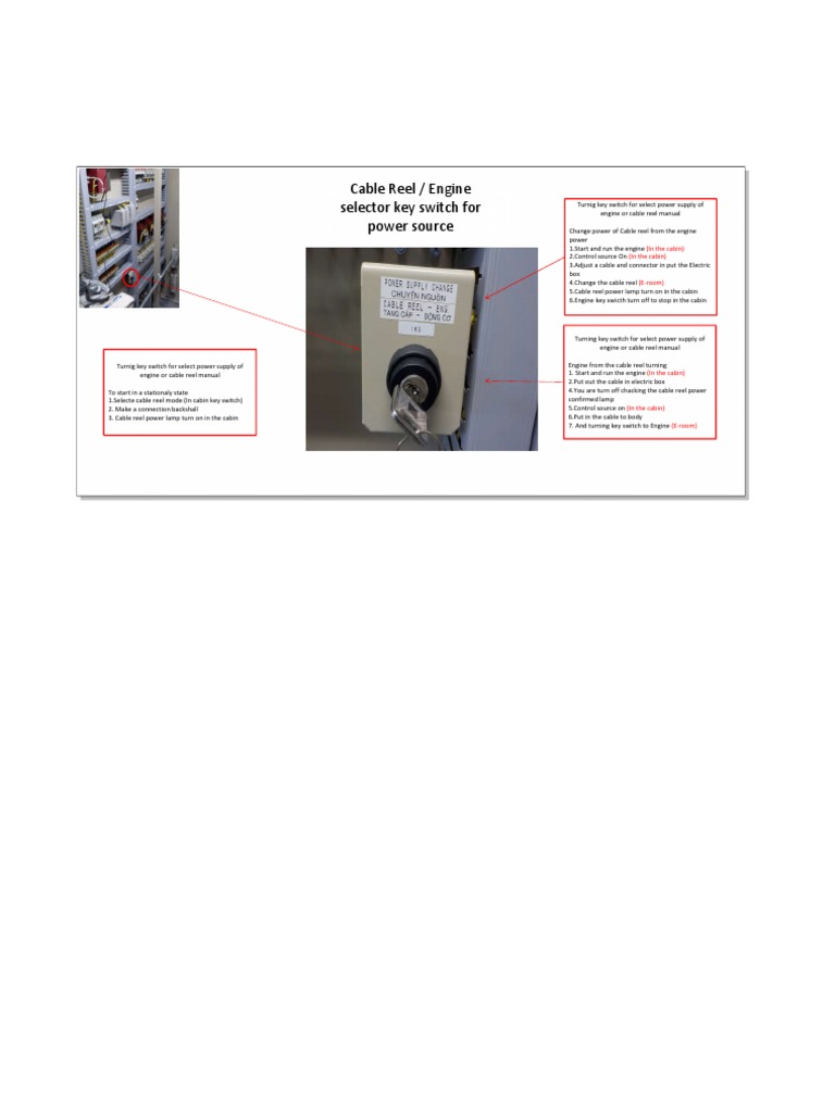 Cable Reel / Engine Selector Key Switch For Power Source: (In The Cabin ...