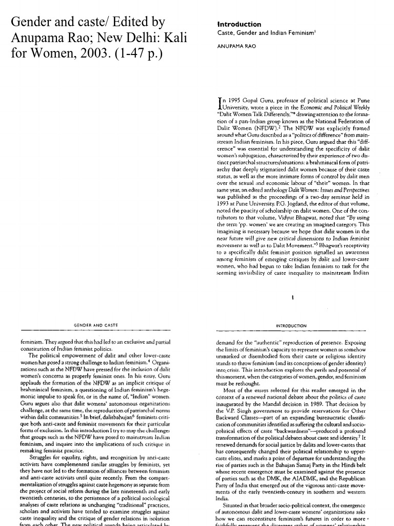 Gender and Caste - Anupama Rao | PDF | Dalit | Feminism