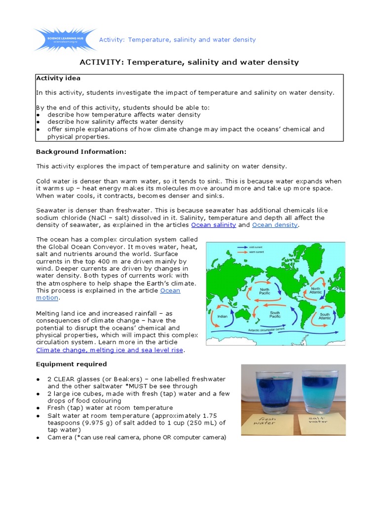 Temperature Salinity and Water Density Lab-1 | PDF | Seawater | Oceans