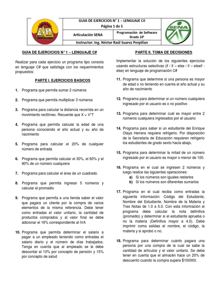 Ejercicios Consola (Csharp) 10 20 | PDF | Matriz (Matemáticas ...