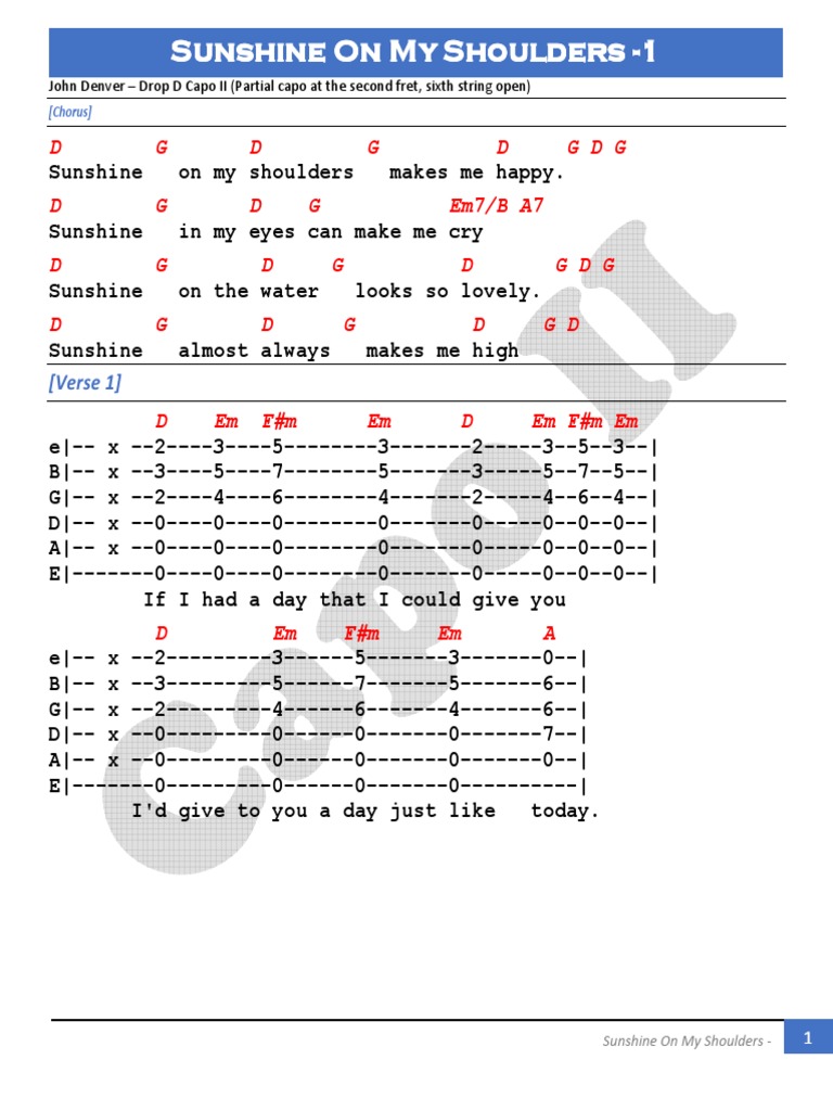 Sunshine On My Shoulders | PDF | Guitar Family Instruments | European ...