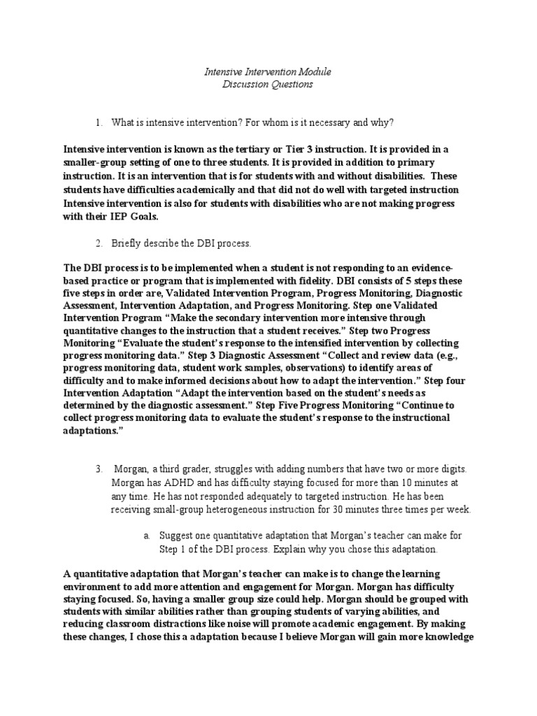 Intensive Intervention Module Discussion Questions | PDF | Educational ...
