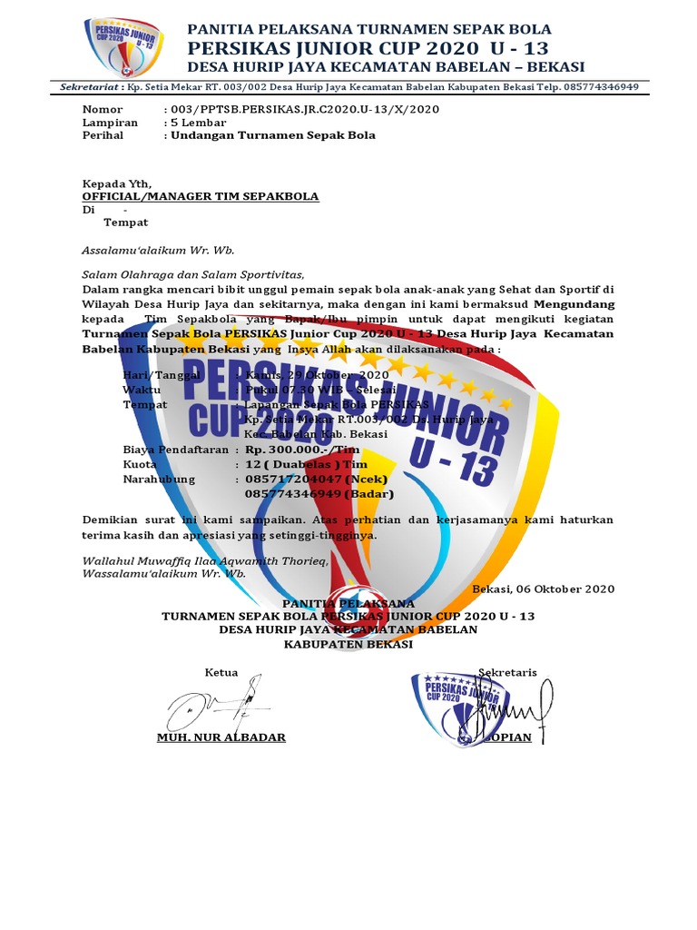 Surat Undangan Turnamen Udah U 13 | PDF