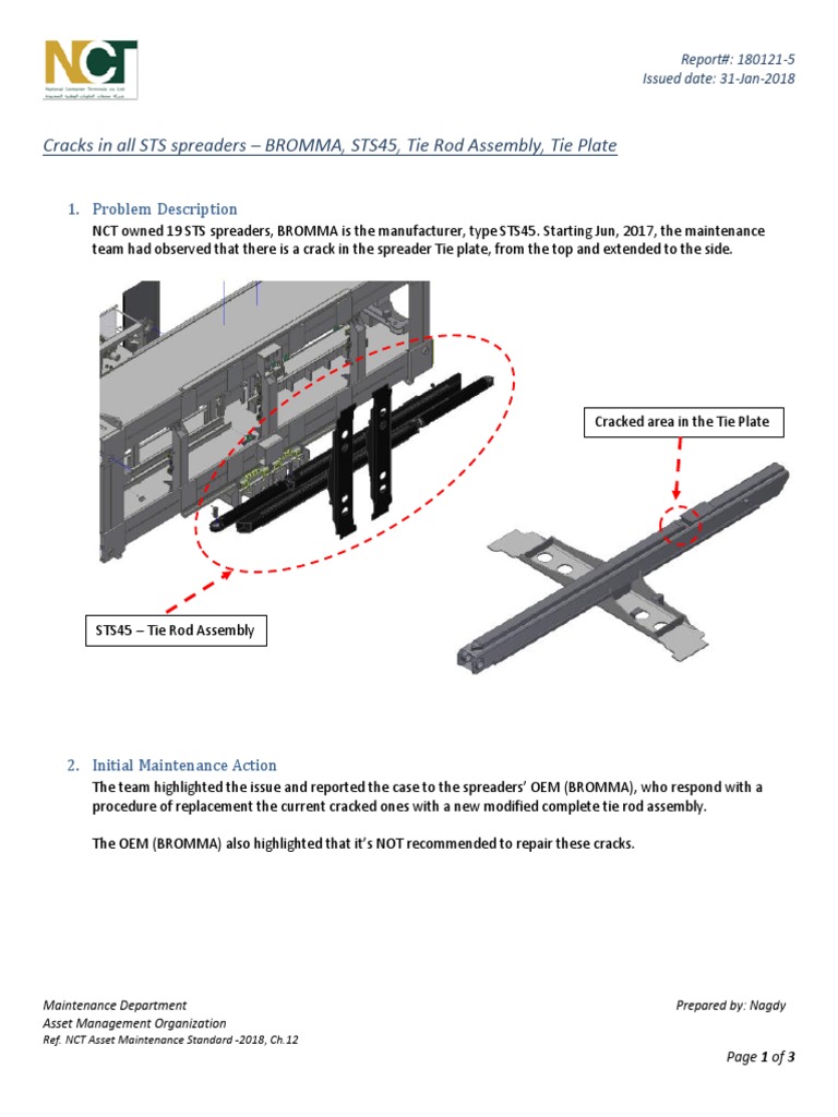 Cracks in All STS Spreaders - BROMMA, STS45, Tie Rod Assembly, Tie Plate | PDF | Business
