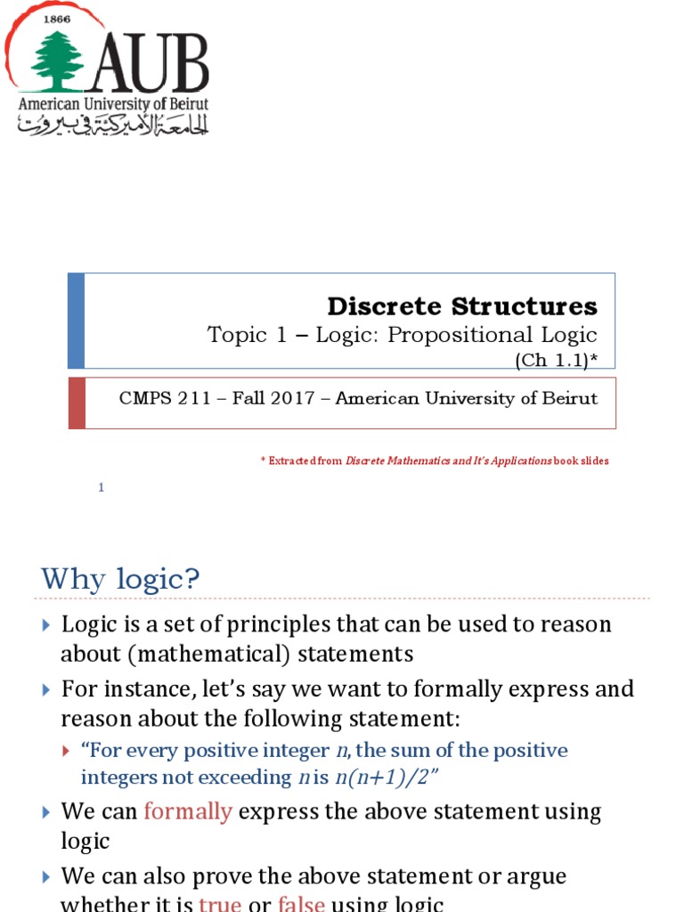 Discrete Structures: Topic 1 - Logic: Propositional Logic | PDF ...