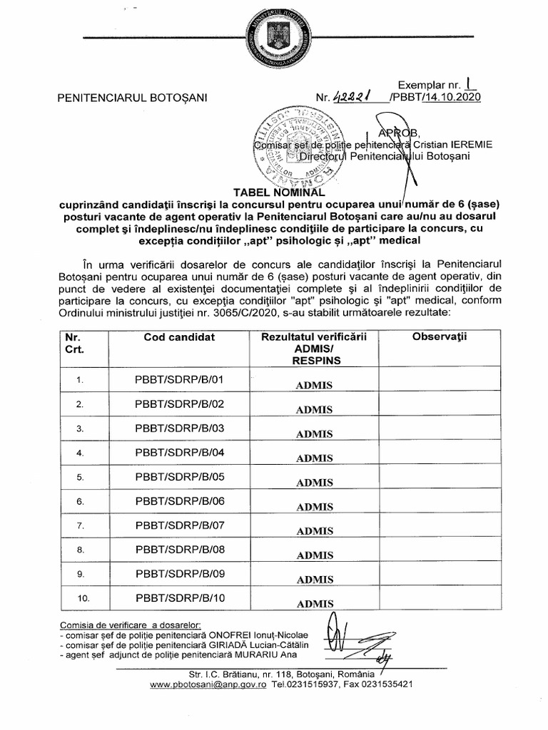 Tabel Nominal Verificare Dosare PDF | PDF