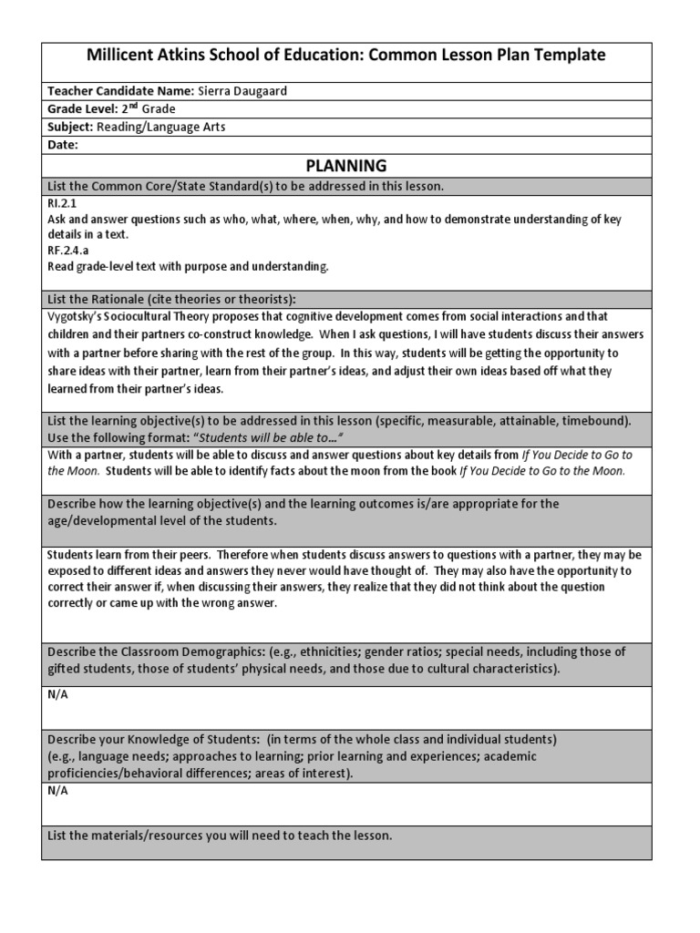 2nd Grade Reading Lesson Plan Template | PDF | Neuropsychological ...