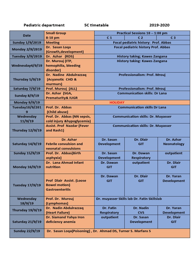 5 C Time Table 2019-2020 - 1567286163 | PDF | Childhood | Diseases And ...